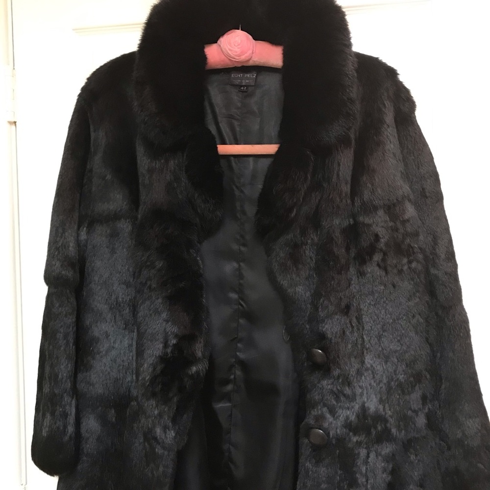 Echt Pelz Rabbit Fur Pea Coat - Gem